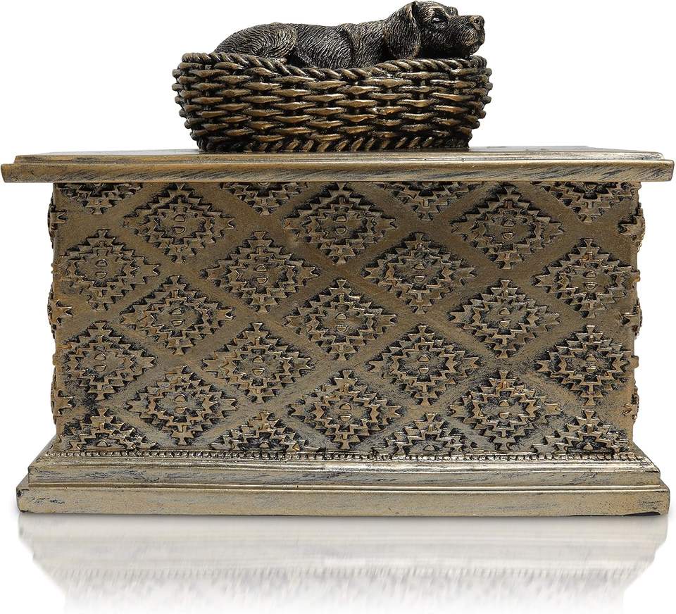 Antique Bronze Dog Memorial Urn with 3D Sleeping Dog Figurine Embossed ...
