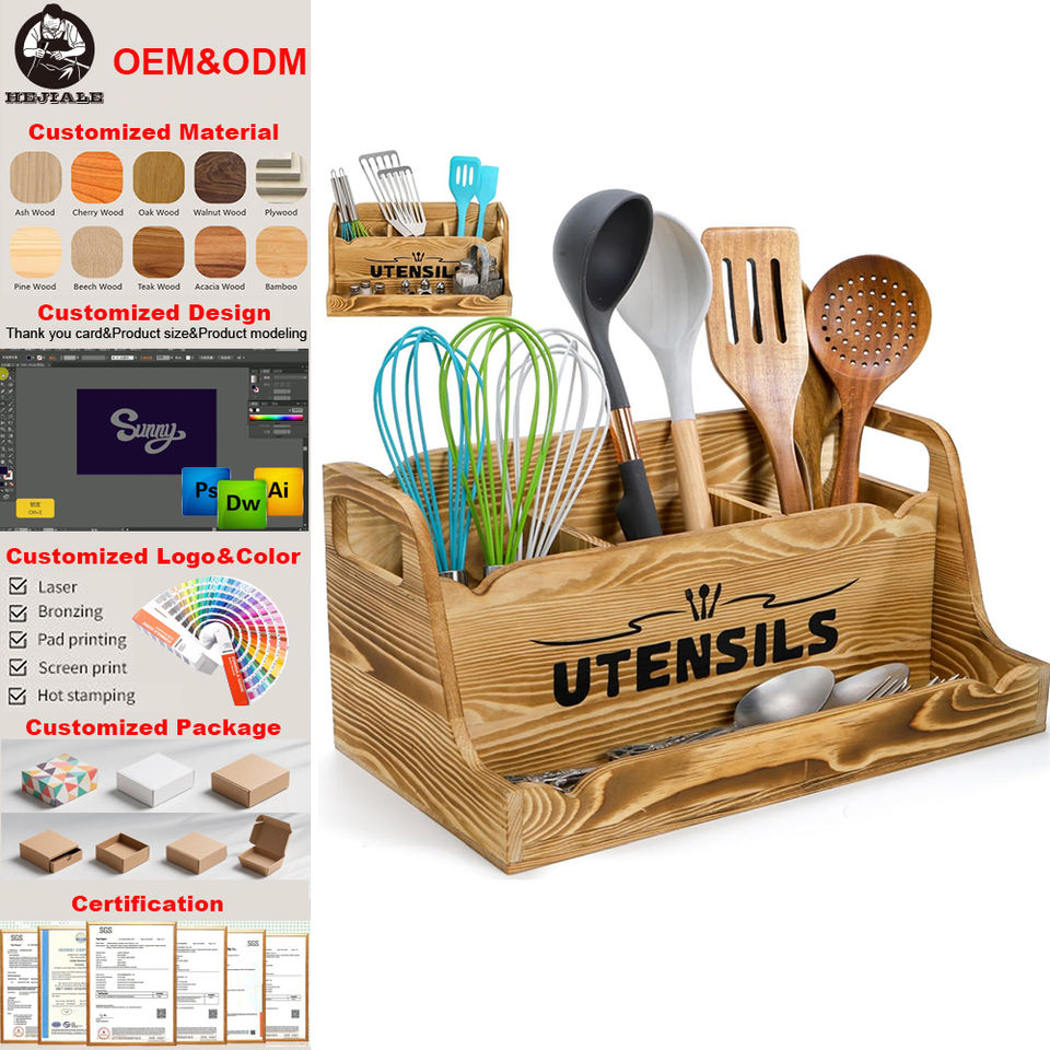 Wholesale 4 Compartment Cooking Tool Storage Caddy Extra Large Wood ...