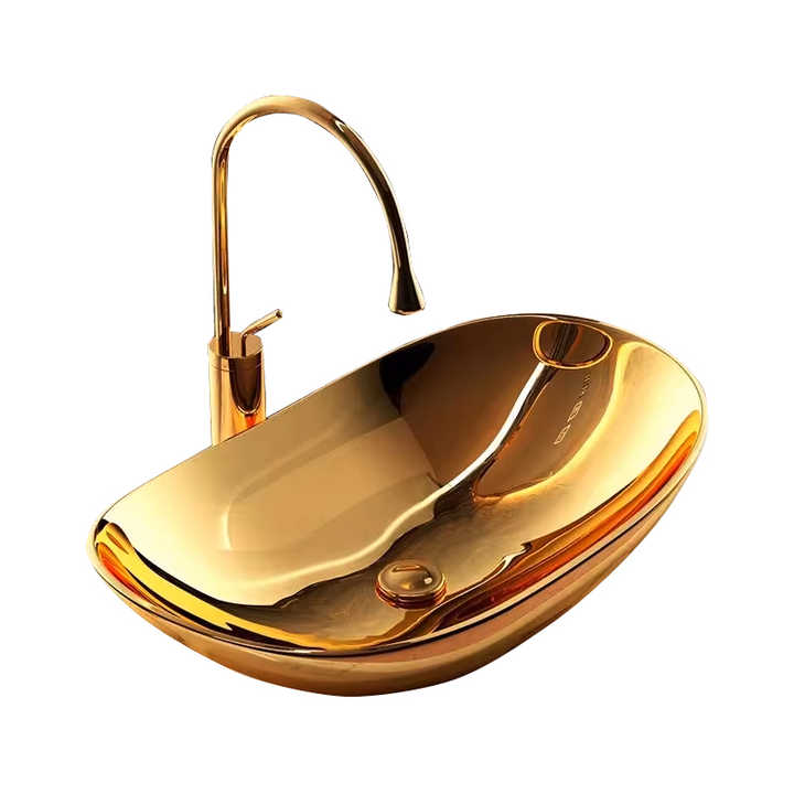 Royalkatie Ceramic Lobby Sink - Luxury Gold Black Basin