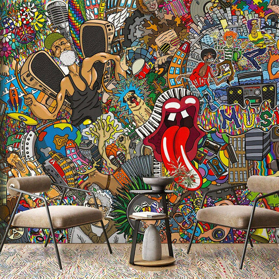 Retro Pop Art Graffiti Mural Collage Style Modern Waterproof Moisture ...