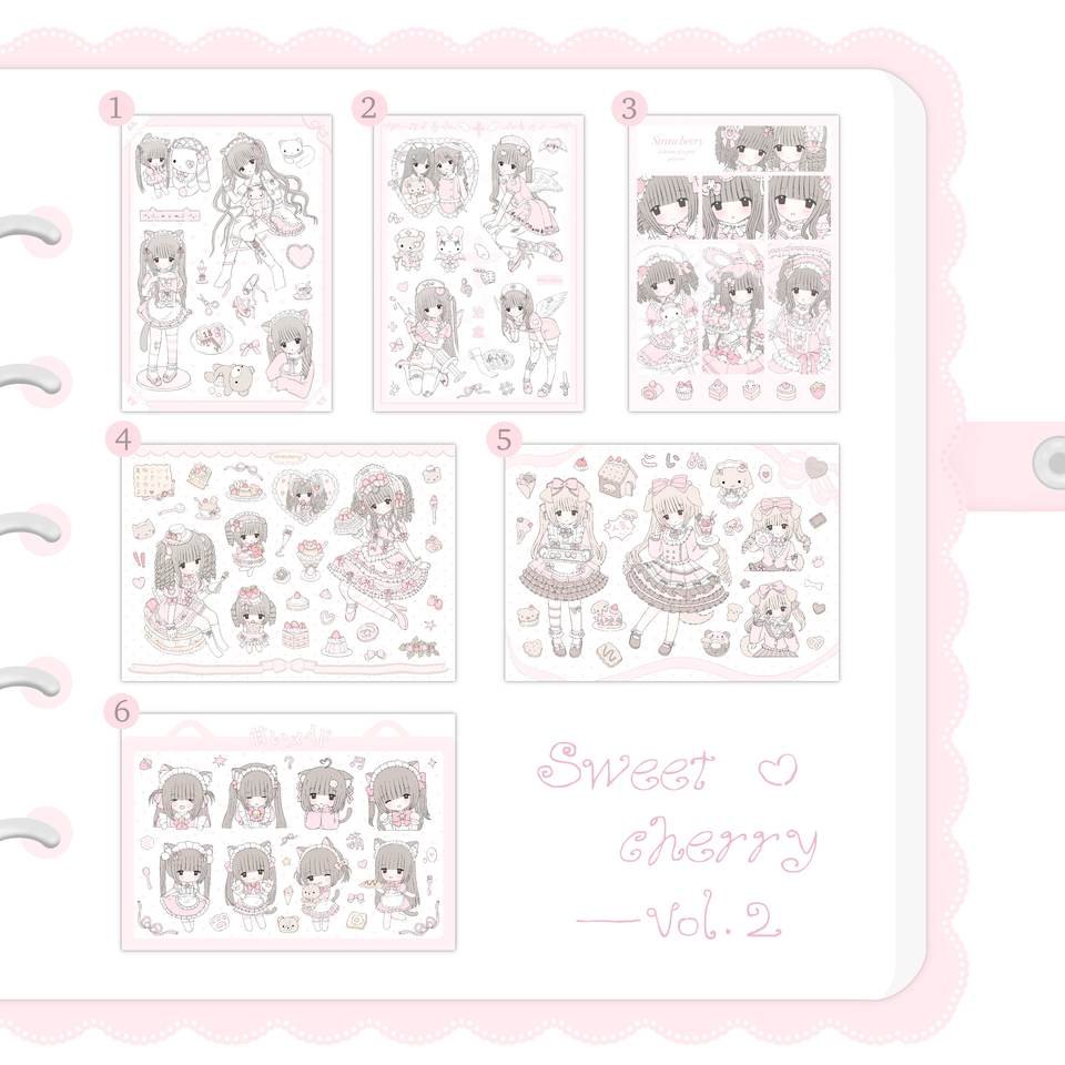 Kawaii Cat Maid Girl Stickers Sweet Cherry Vol.2 A6 Sticker Pack for ...