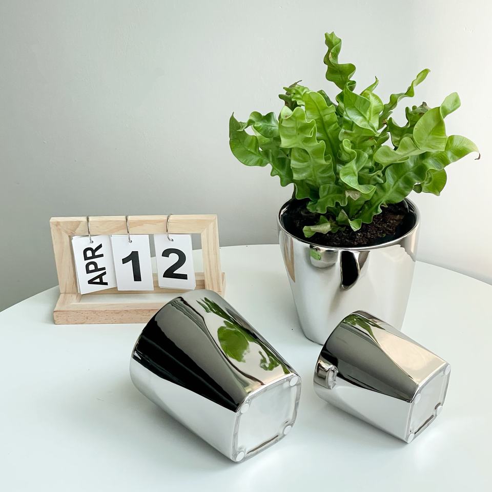 Luxury Electroplated Silver Porcelain Durable Flower Pots Modern Style ...