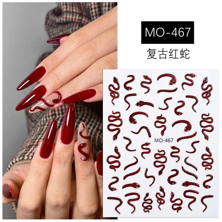 New Year Cute Y2K Relief Dark Cool Snake Nail Stickers Red Black Snake ...