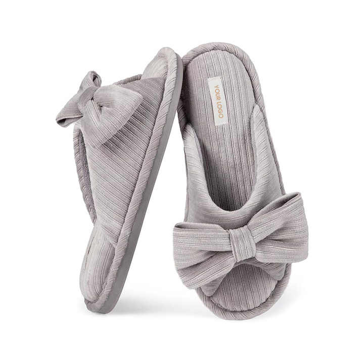 Women's Open Toe Slide Slippers with Cozy Velour Lining Memory Foam ...