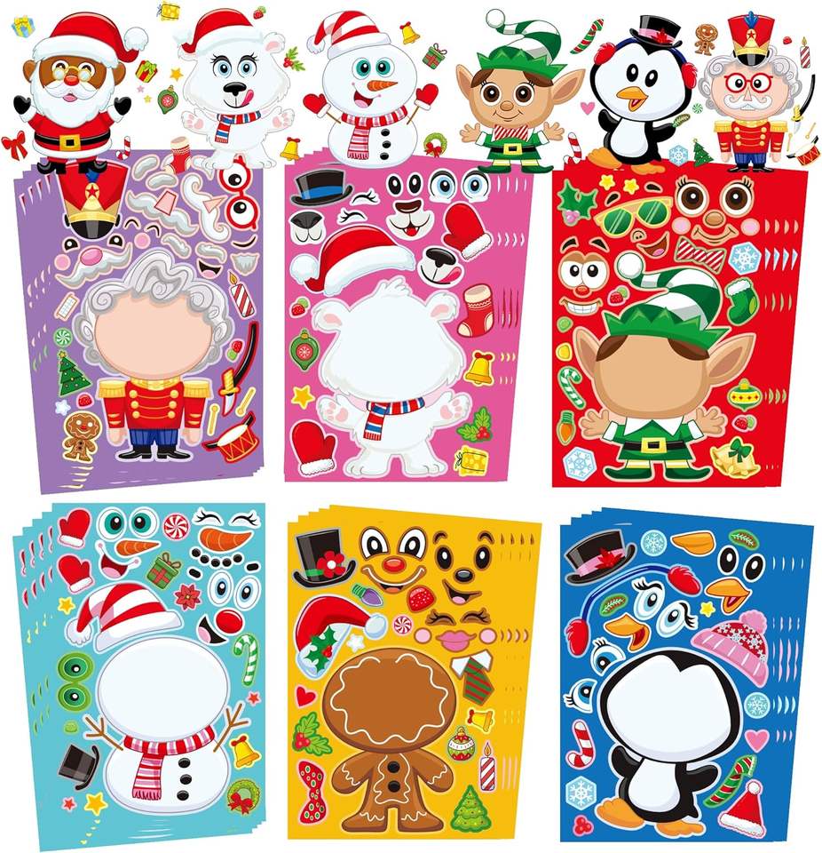 Christmas Make-a-face Stickers, Make Your Own Characters Mix and Match ...