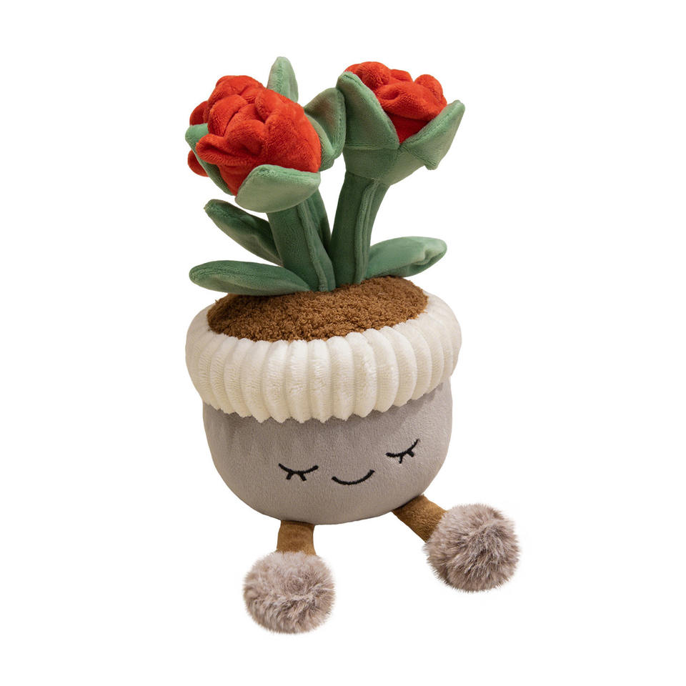 Custom Cartoon Simulation Rose Flower Pot Plush Toys Red Rose Figurines ...