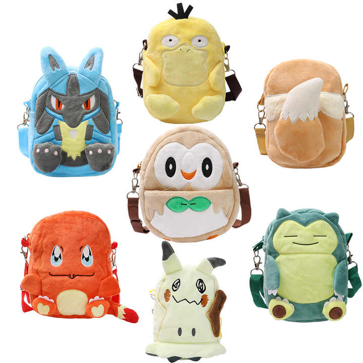 Rowlet Lucario Snorlax Eevee Mimikyu Psyduck Charmander Plush Backpack ...