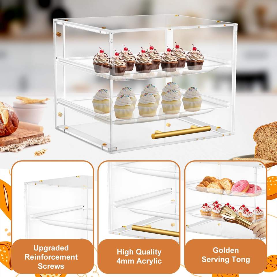 Custom Acrylic Pastry Display Case Countertop 2 Tier Bakery Display ...
