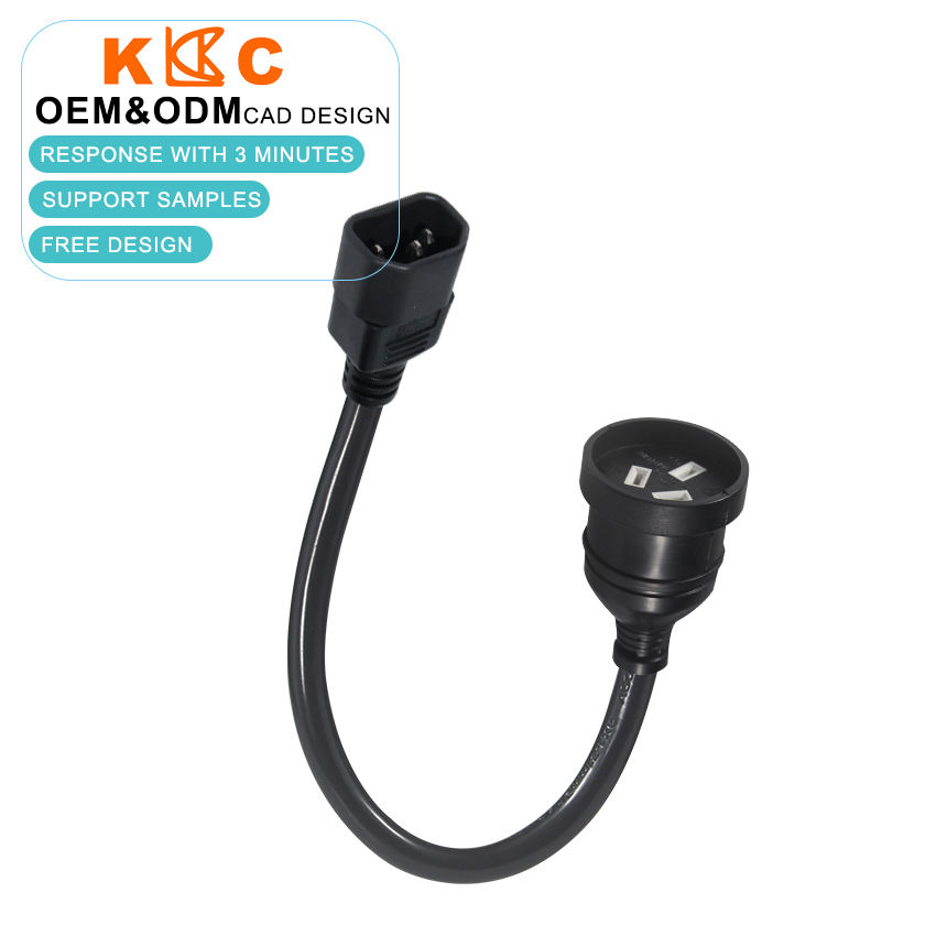 KC Black AUS NZS 3 Pin Plug Female Socket Australian to IEC C14 0.3m Extension Power Cord for ...