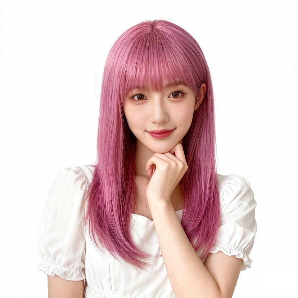 Long Straight Synthetic Wigs High Temperature Fiber Air Bangs Even Ends ...