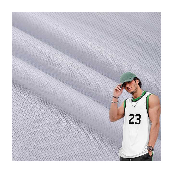 Stock lot 75D/72F eyelet mesh football jersey fabric 100%polyester white bird eye mesh knit ...