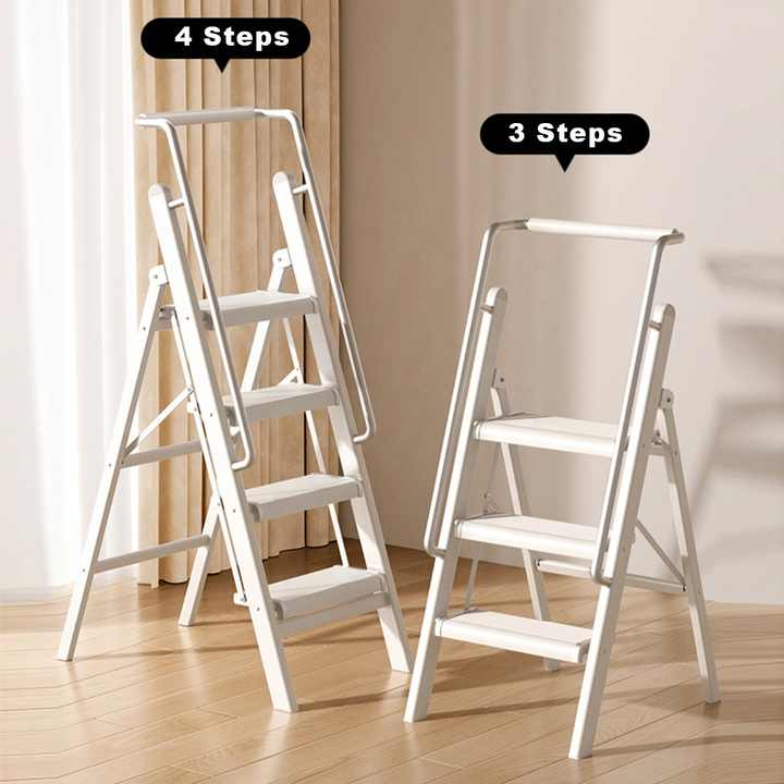 3 Step Folding Stepladder Lightweight White Portable Ladders Aluminum ...