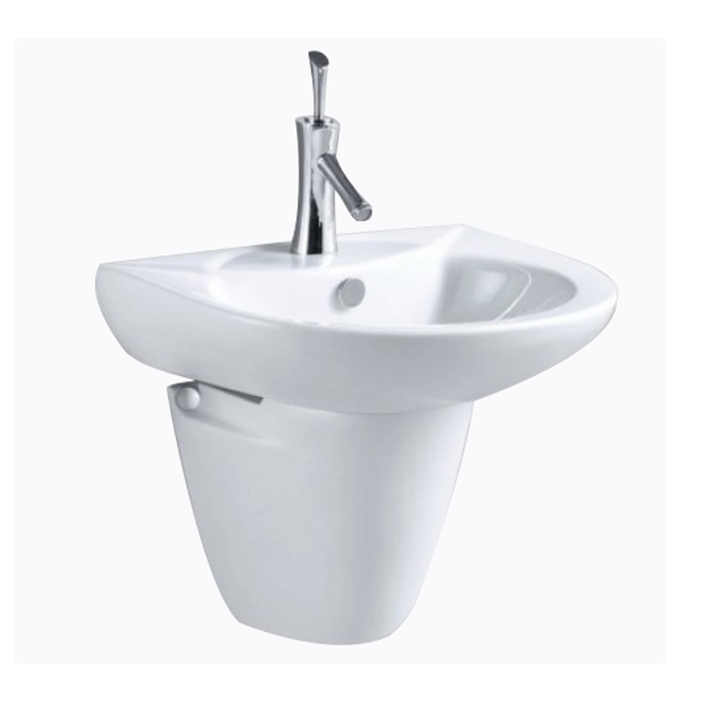 White Ceramic Lavatory Wall Mounted Sink Bathroom Semi Pedestal Wall ...