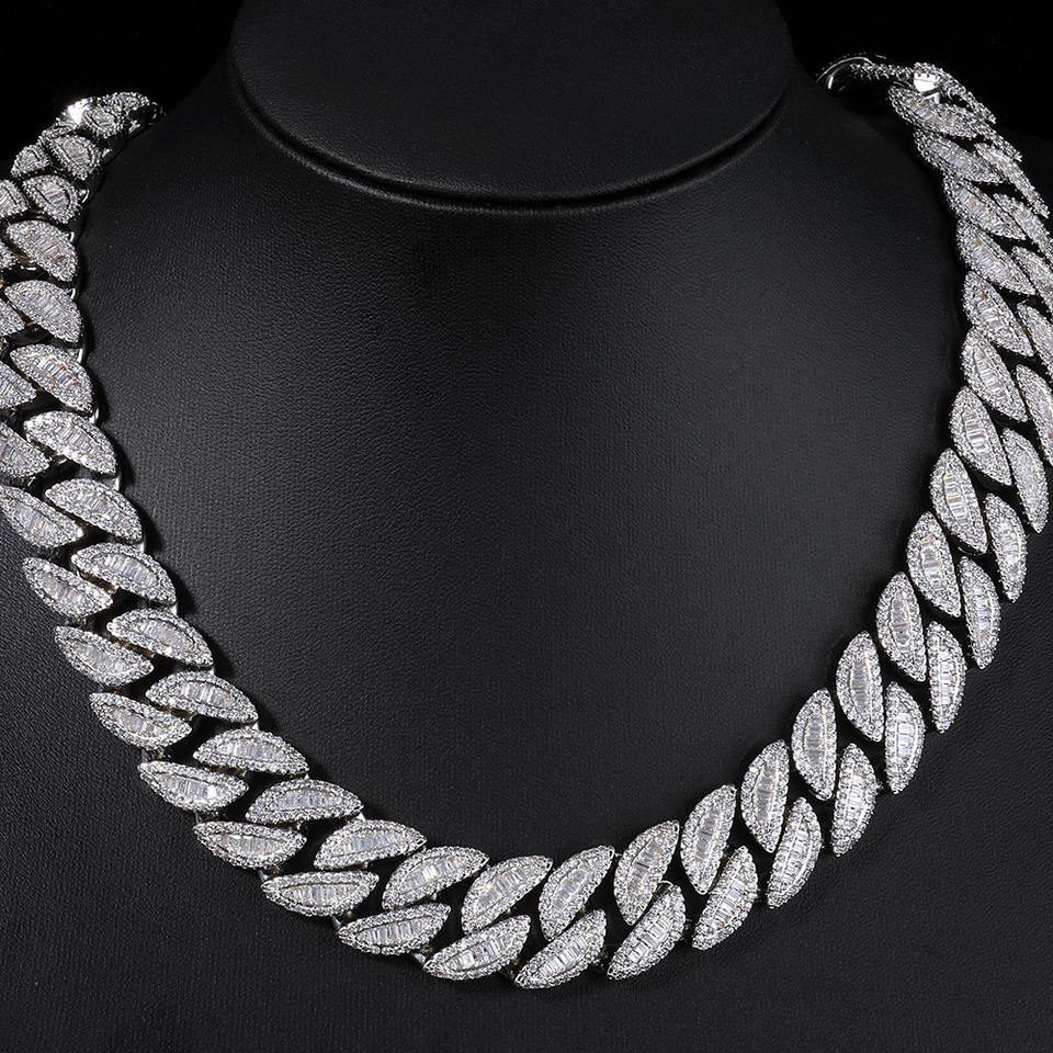 NUOYA 20MM Full Iced Out Cuban Link Chain Necklace Baguette Cubic ...