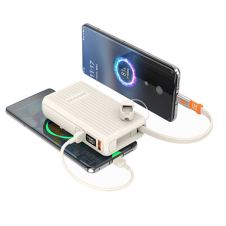 20W PD Power Bank with 10000mAh Built-in Retractable Charge Cable ...