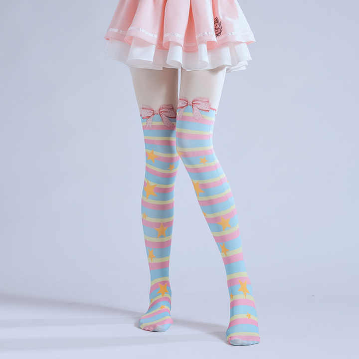 Long Style Stockings Mesh Pantyhose Tights Rainbow Pattern Printed ...