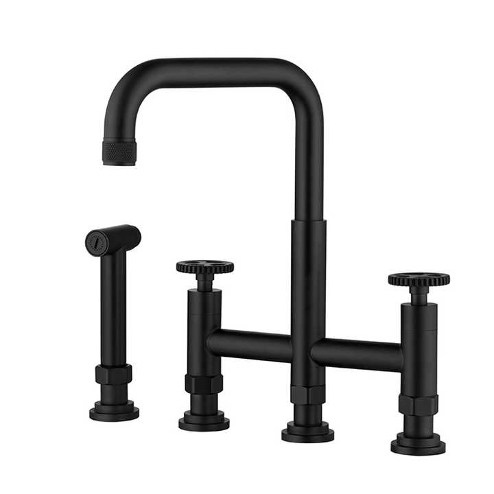 English Cottage Style Brass Two Handles Bridge Kitchen Faucet with Side ...