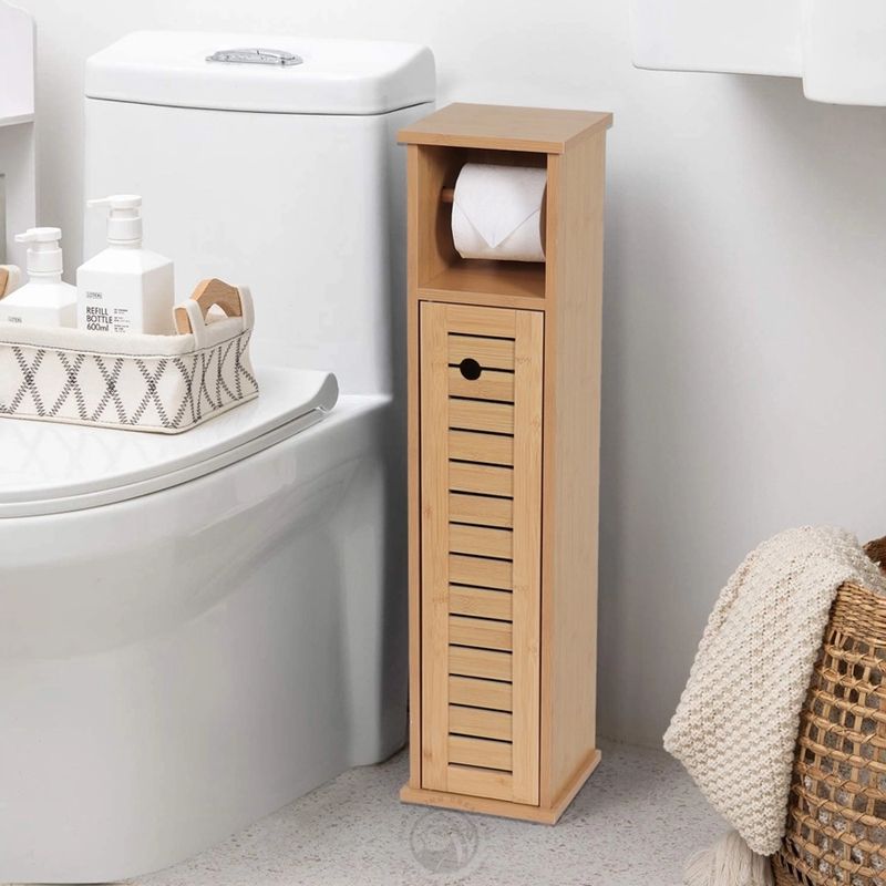Compact Toilet Paper Storage Cabinet with Dispenser Slim Bathroom ...