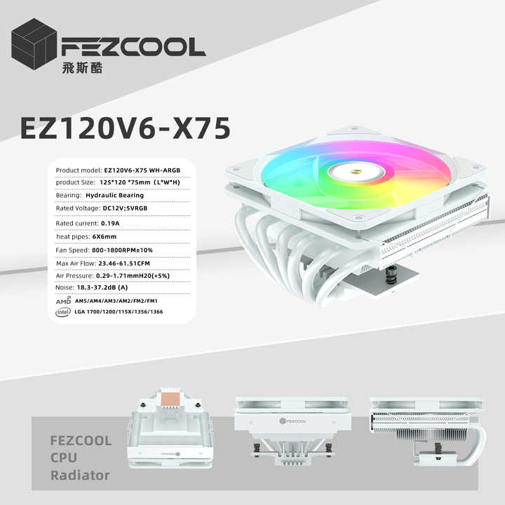 Low-profile CPU Cooler (total Height 75mm); Cooler Material: Aluminum ...