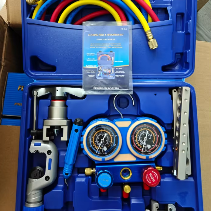 Precision Refrigerant Manifold Gauge Set R410A R22 Double Valve Shockproof Pressure Gauge with 3 ...