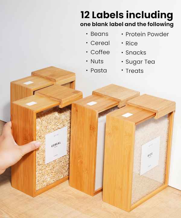 Bamboo Food Dispenser 3L Kitchen Organizer Food Storage Container ...