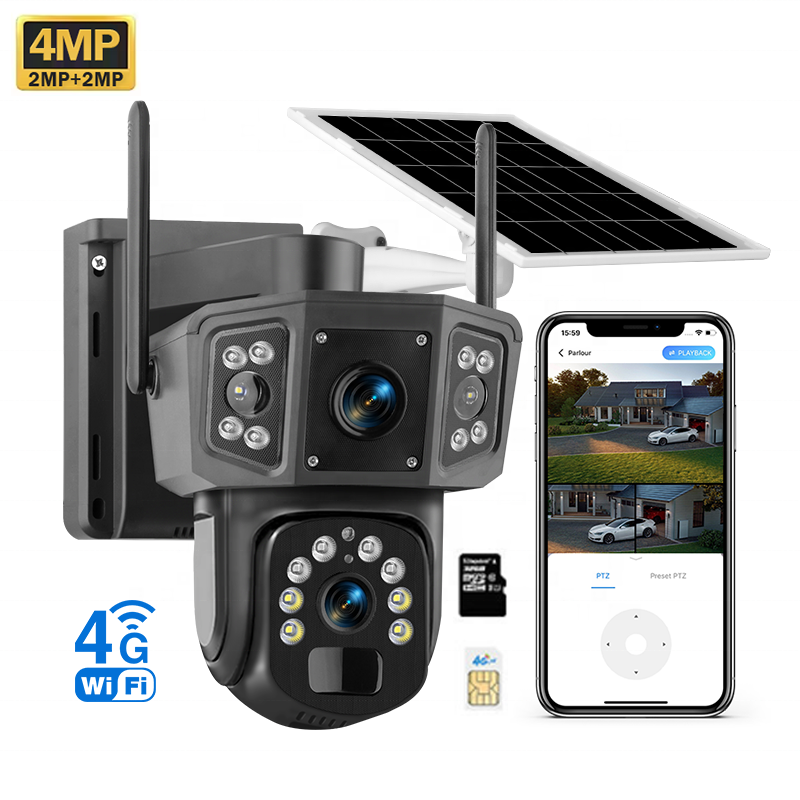 4g/wifi 4MP Built-in Battery Two Lens PTZ Camera for Outdoor