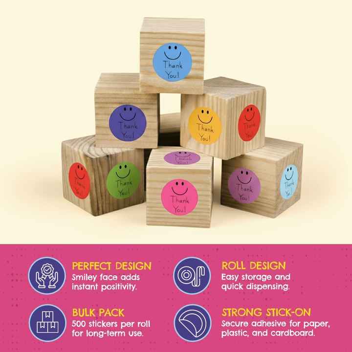Smiley Face Labels Thank You Stickers Self-Adhesive Waterproof Thank ...