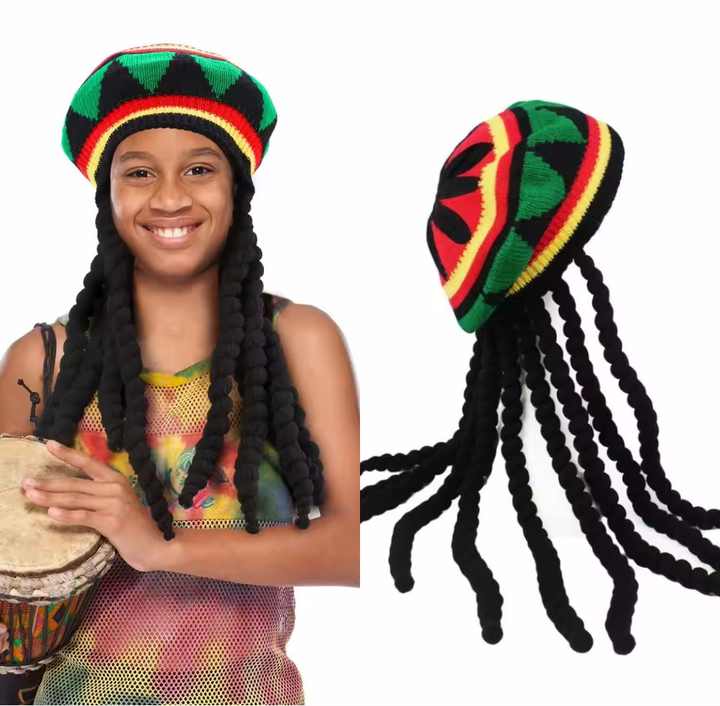 Rasta Vintage Jamaican Rasta Black Wig Long Hair Hat Dreadlocks Braid ...