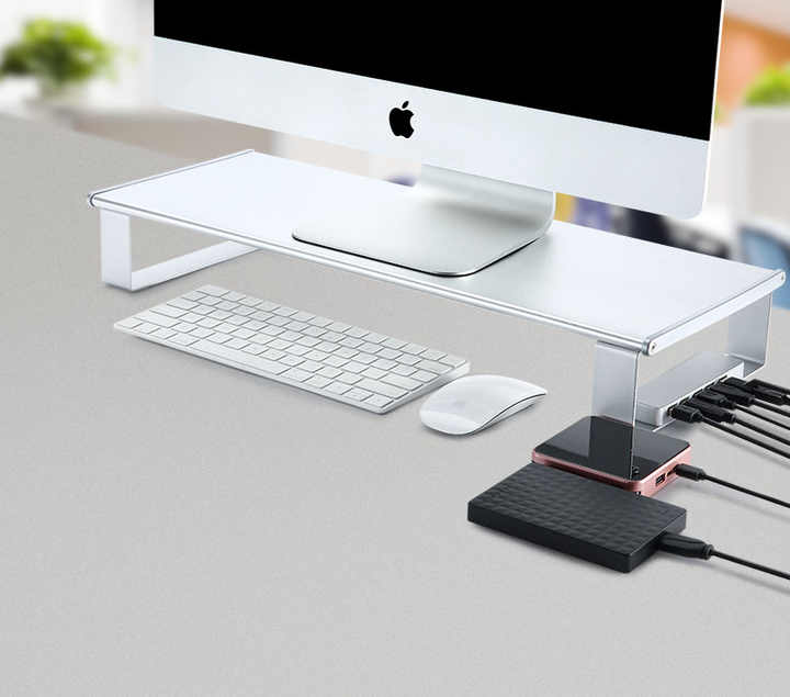 Aluminum Desk Monitor Stand with USB3.0 USB HUB & Wireless Charging