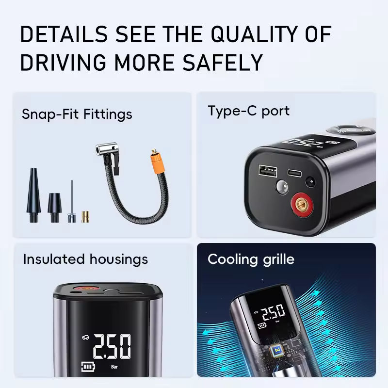 Portable Mini Pump Faster Cordless Air Tire Inflator Rechargeable Air ...