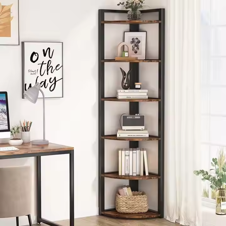 OEM & ODM 71-Inch Metal Wood Display Rack 6- Shelf Corner Bookcase for ...