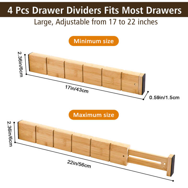 GL Adjustable bamboo space drawer dividers organizer retractable ...