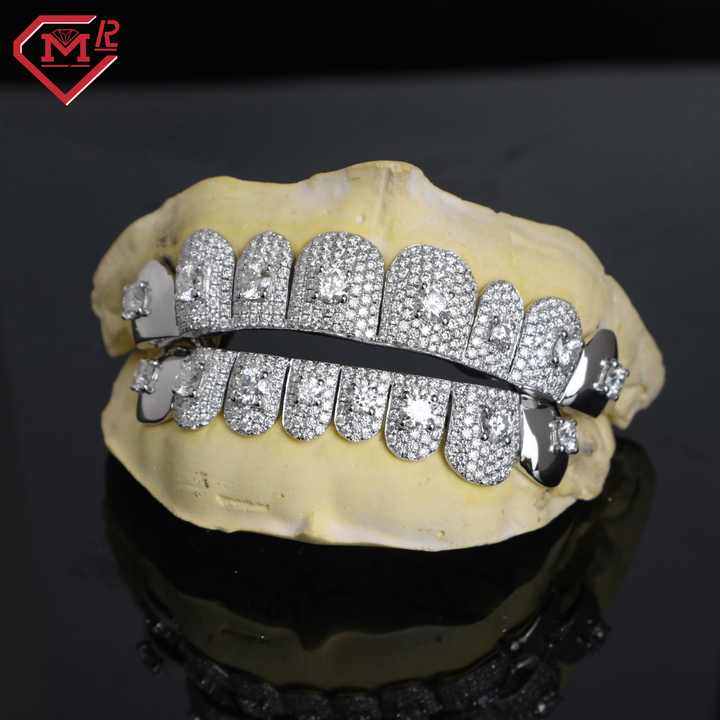 Sparkle Grillz Moissanite Hiphop Custom Teeth 925 Sterling Silver Fully ...