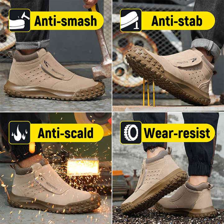 Suede Leather Rubber Outsole Anti Impact Work Safety Shoes for Men ...