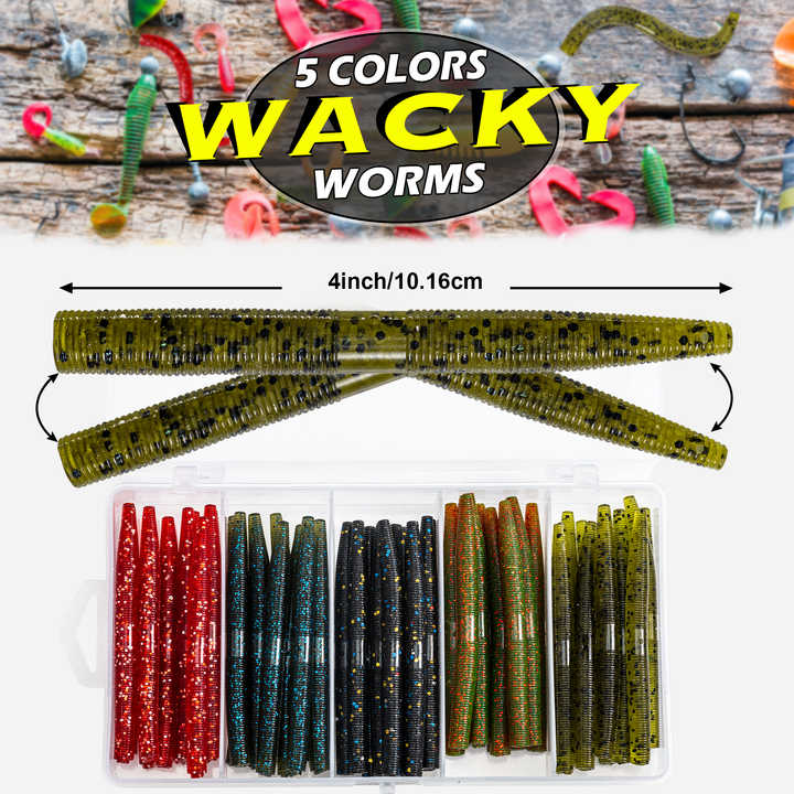 50pcs Soft Worm Lure Set Fishing Soft Plastic Wacky Worms| Alibaba.com