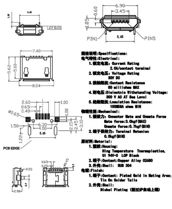 Micro 5.9 USB Connector - Mini 5pin Seat Jack & Plate