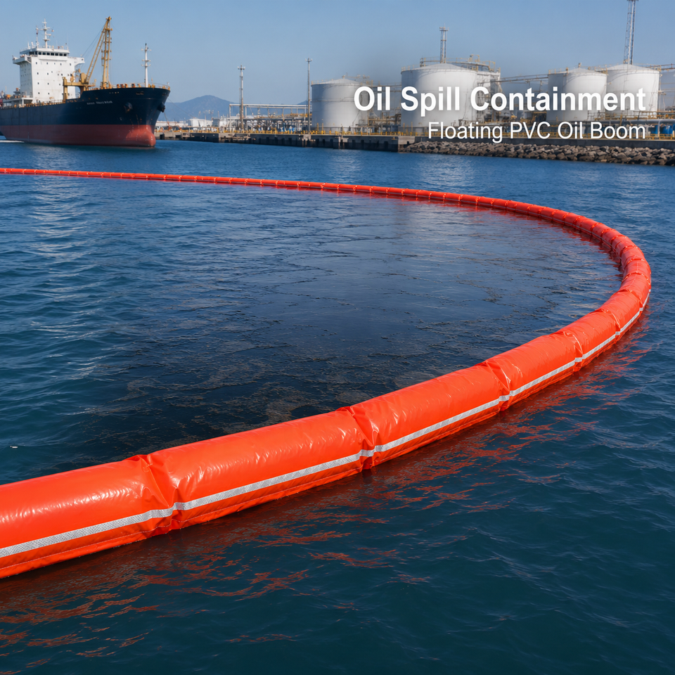 PVC Oil Containment Boom Floating Oil Spill Barrier for Harbor River ...