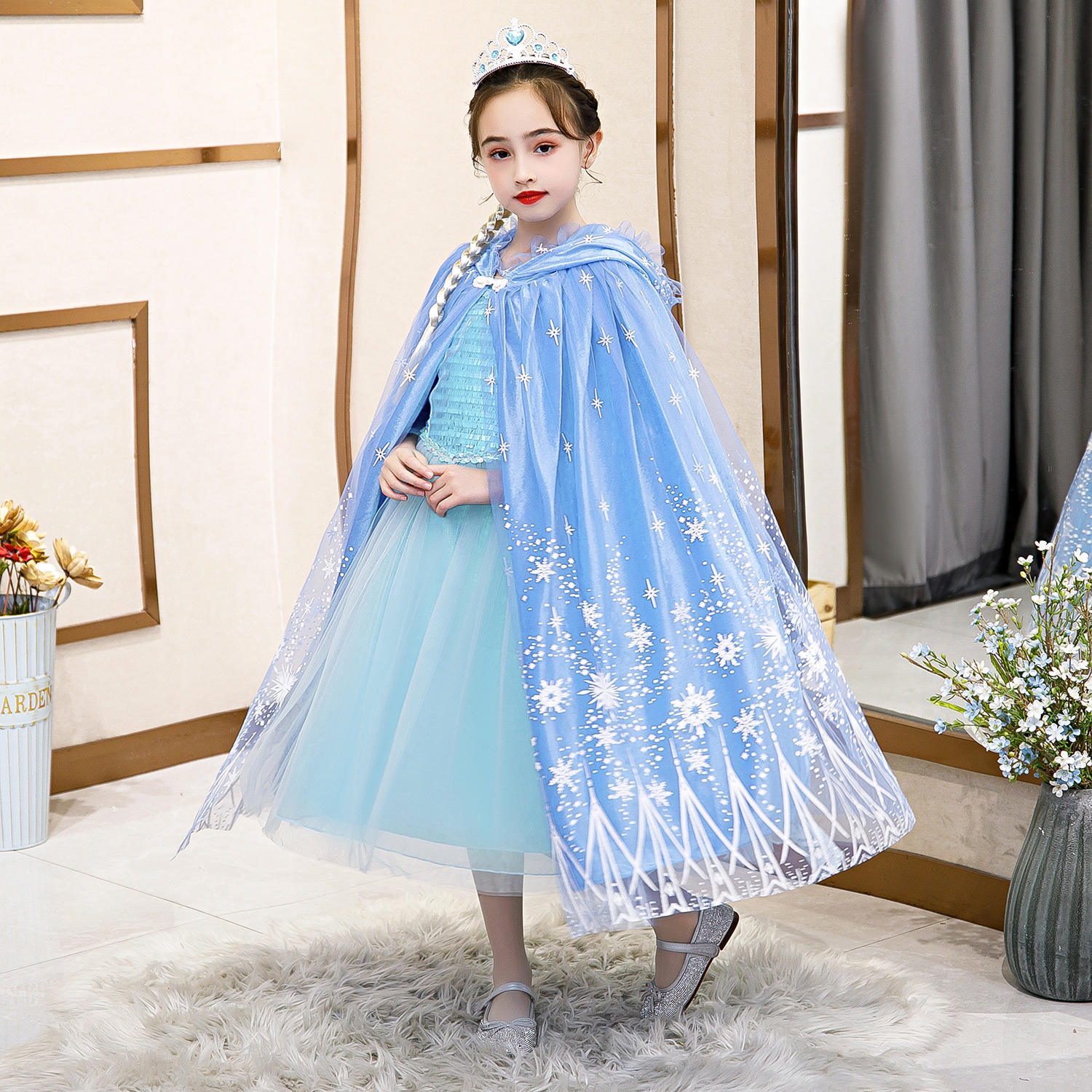 Kids Elsa Princess Cloak Cape Cosplay Costumes Fairy Hooded Cloak For Girls