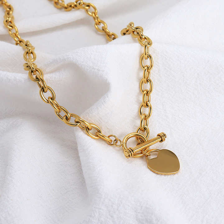Minos Jewelry Non Tarnish Heart Charm Necklace 18K Gold Toggle Clasp ...