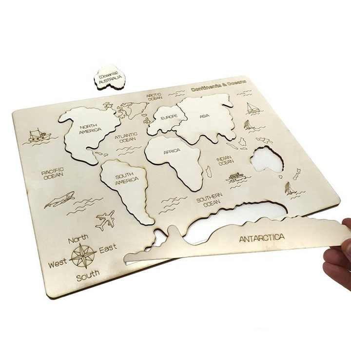 Wooden continents and oceans puzzle Montessori Educational toys for ...