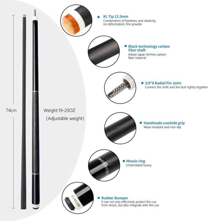 KONLLEN Carbon Pool Cue Stick with 12.5mm Tip & Abalone Shell Inlay ...