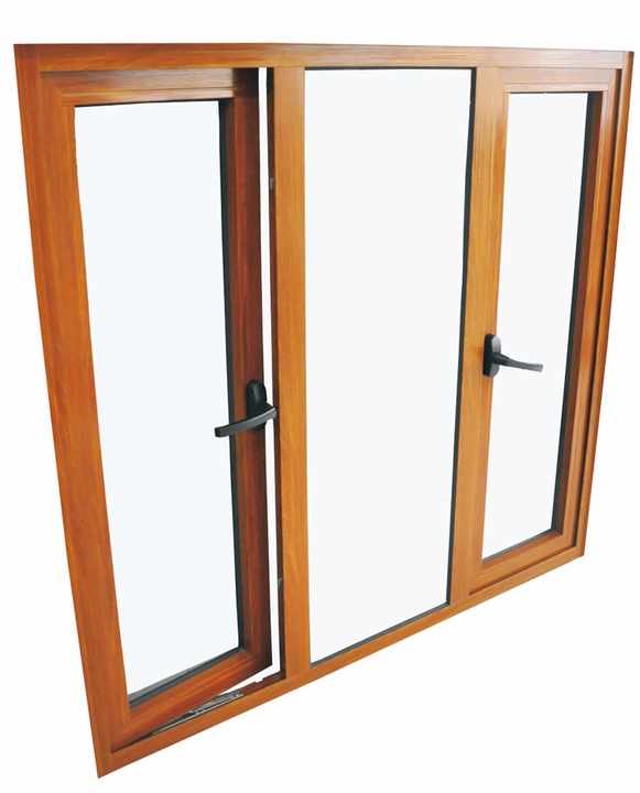 Wood Grain Finish Window - Italian Style 3 Glass Kerala Design