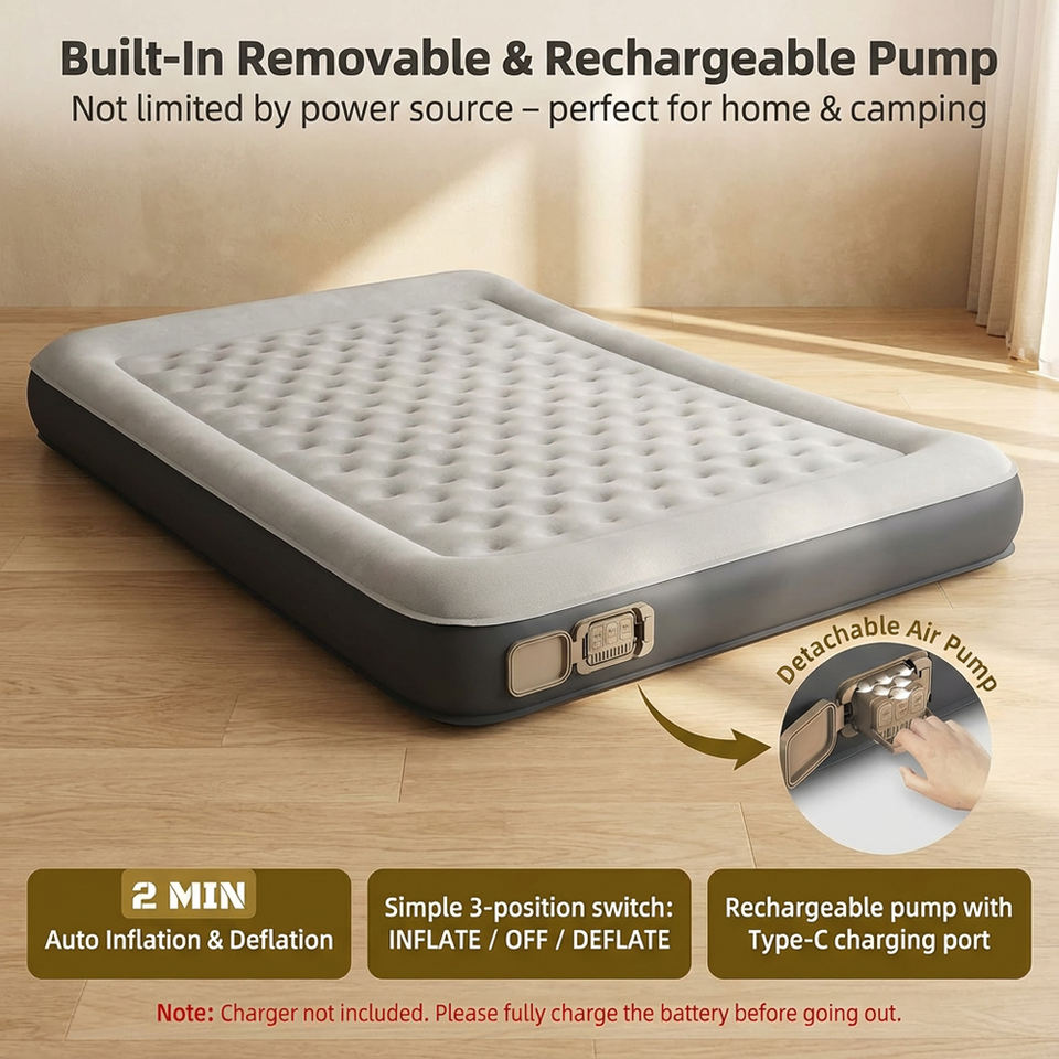 50D Nylon+TPU+Flock New Design Twin Air Mattress Double Self-Inflating ...