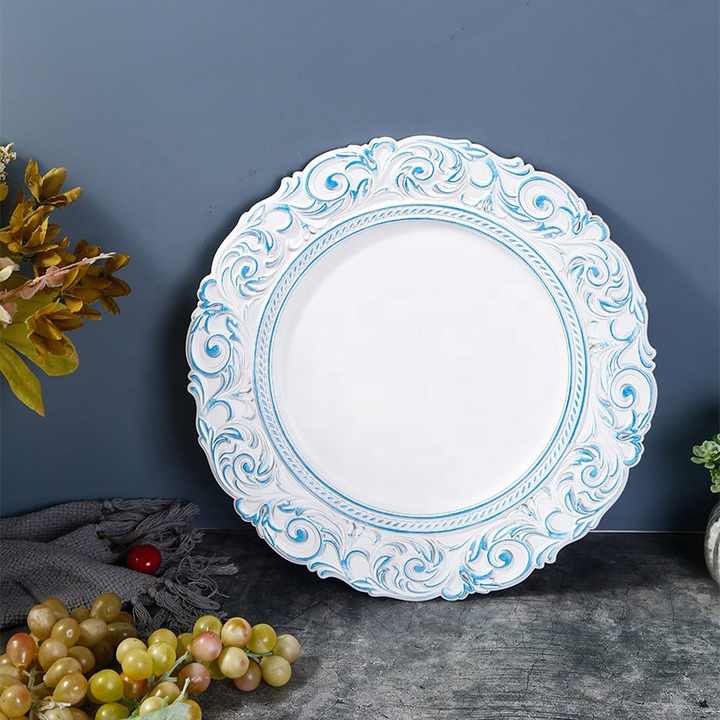 Hot Selling Presentation Plate Chargers Celadon Flower Pattern Plastic ...