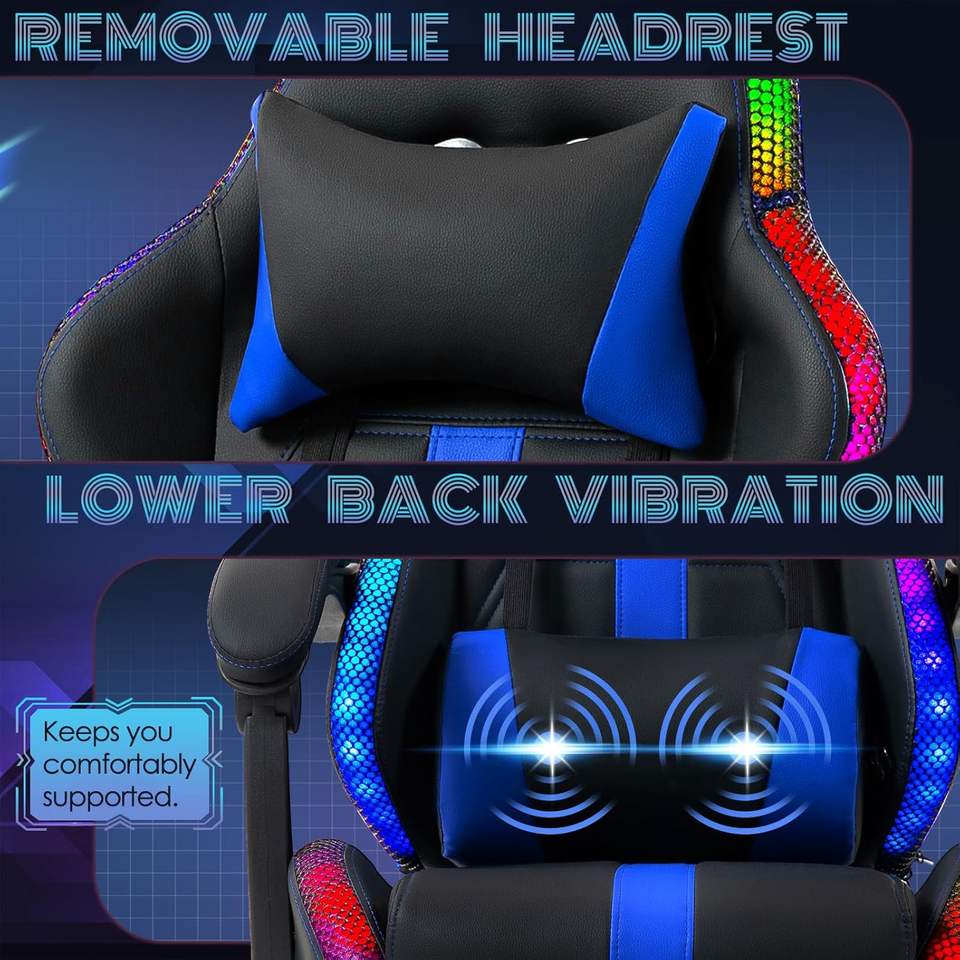 Blue Computer Silla Gamer LED Cheap Ergonomic Leather RGB Gaming Chair ...