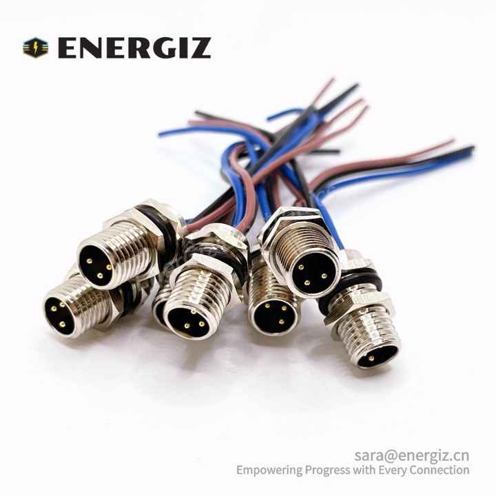 M8 Waterproof 3 Pin Male Circular Connector Front Mount Terminal Copper ...