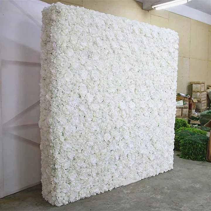 Custom Flower Wall 5D 3D White Rolled Fabric Flower Wall Wedding ...