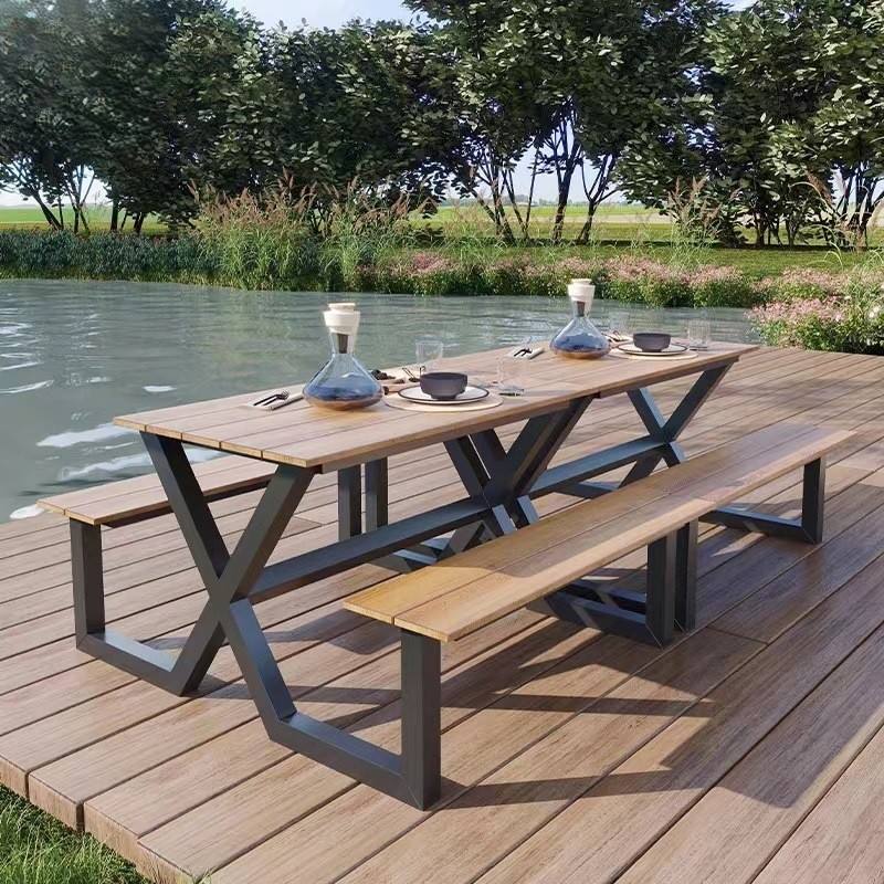 Outdoor Mountain-Shaped Park Bench WPC Park Chair Public Aluminum Table ...