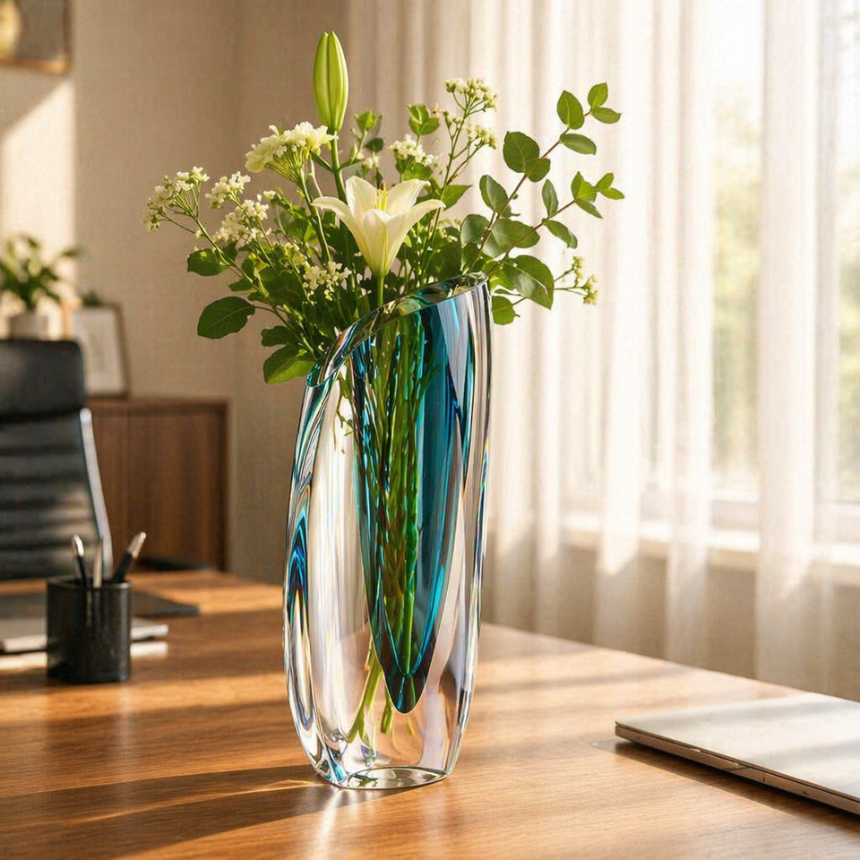 Modern Luxury Float Blue Effect Transparent Glass Vase Irregular ...