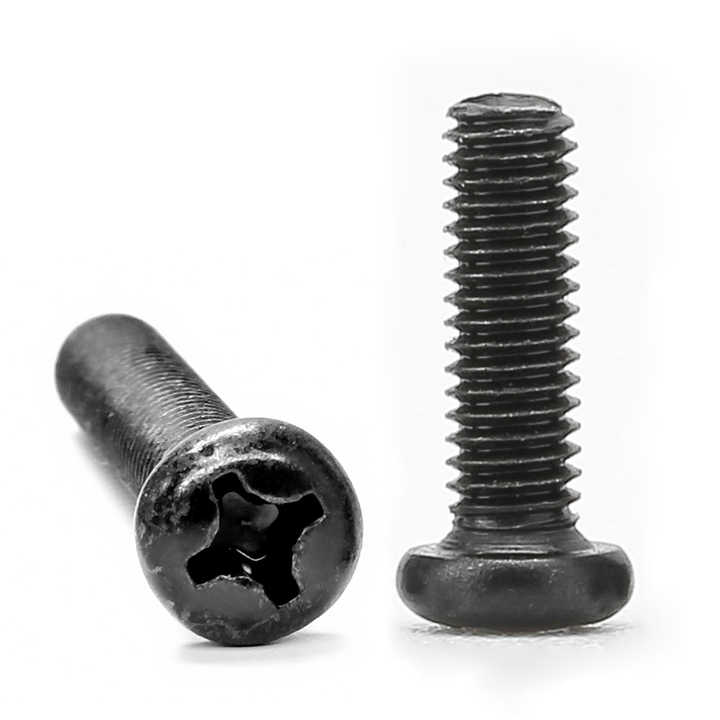 100pcs/bag Black Oxide Carbon Steel Phillips Pan Cross Round Head Machine Screws M1.2 M1.6 M2 M2 ...